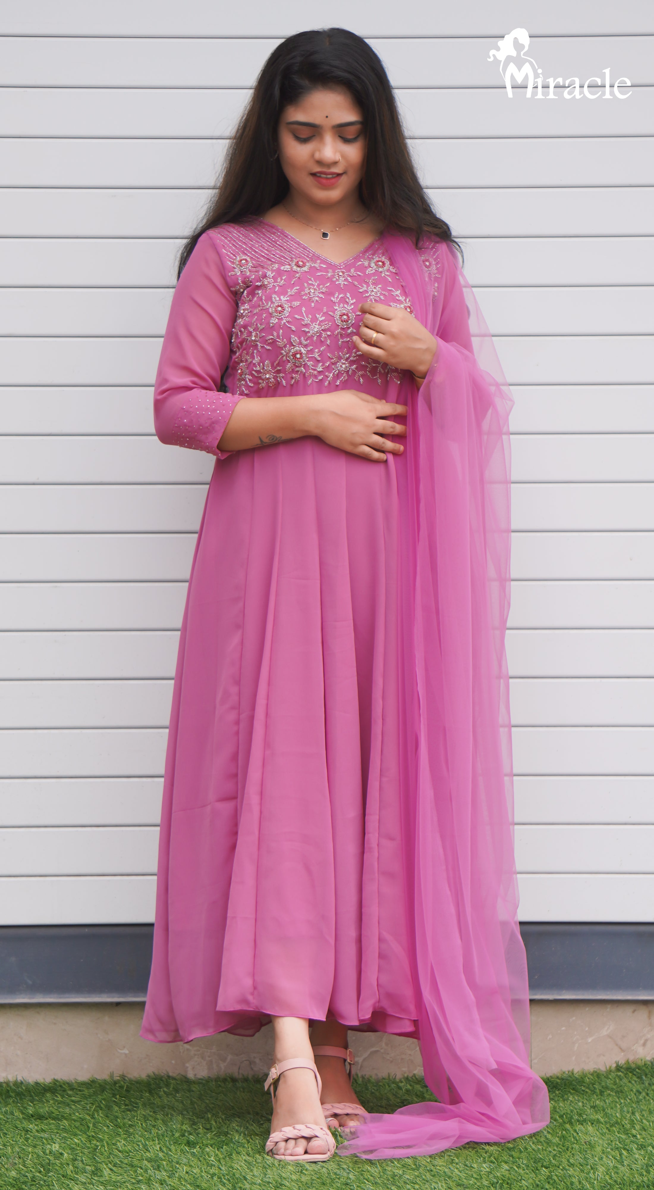 Baby Pink Panel Cut Anarkali MAK415 | Miracle Boutique